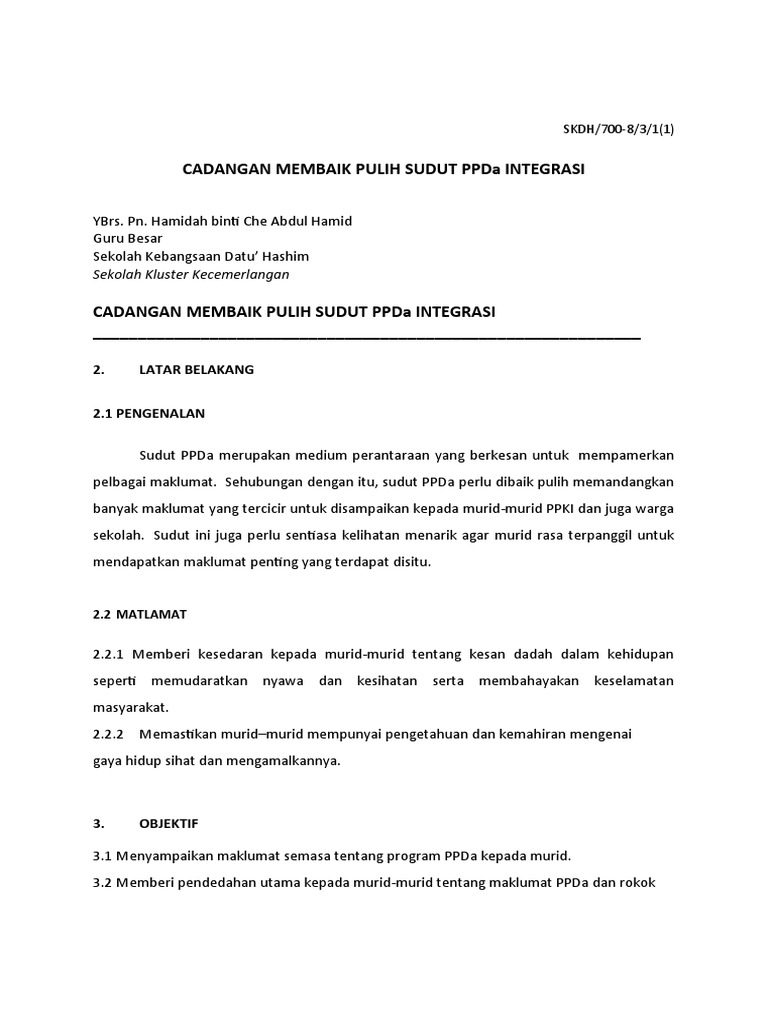 Kertas Kerja Menaik Taraf Sudut Ppda 202 | PDF