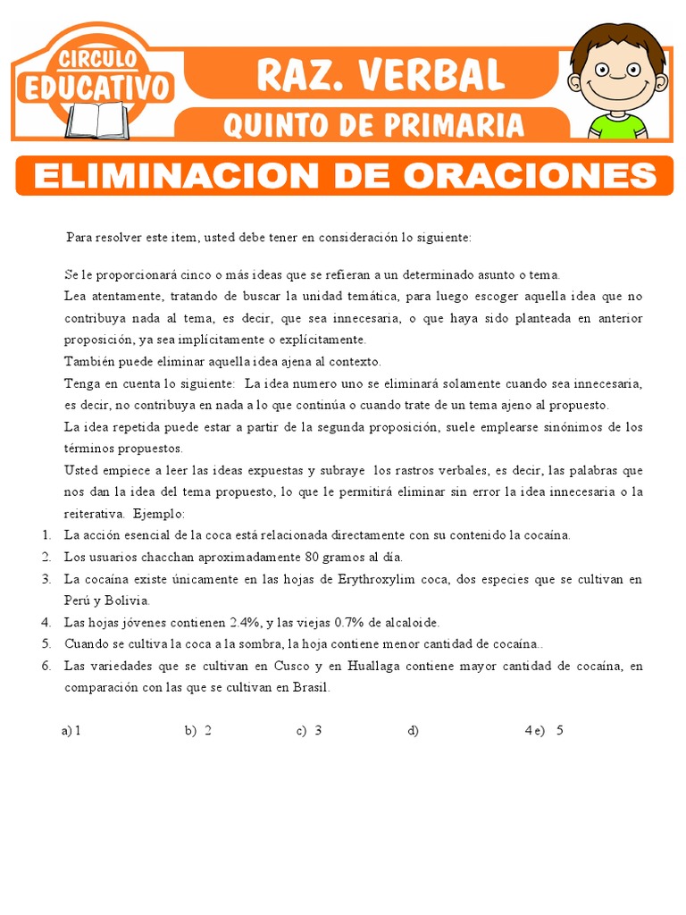 Ejercicios de Oraciones Eliminadas para Quinto de Primaria | PDF ... Ejercicios de Oraciones Eliminadas para Quinto de Primaria | PDF ...