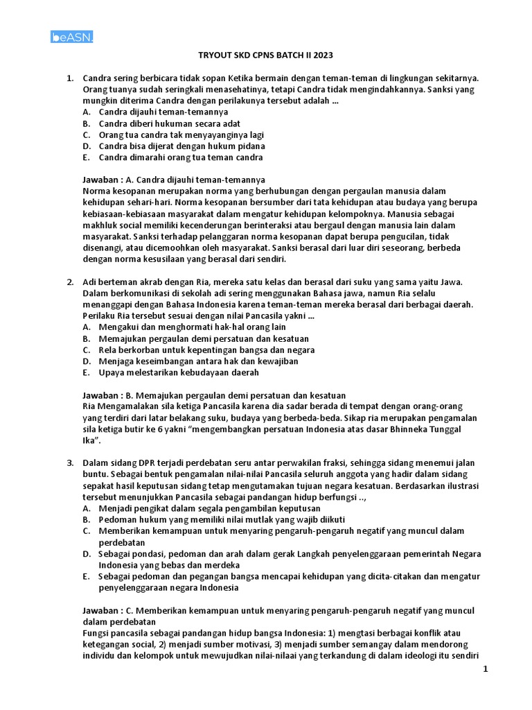 Tryout SKD CPNS Batch Ii 2023 | PDF