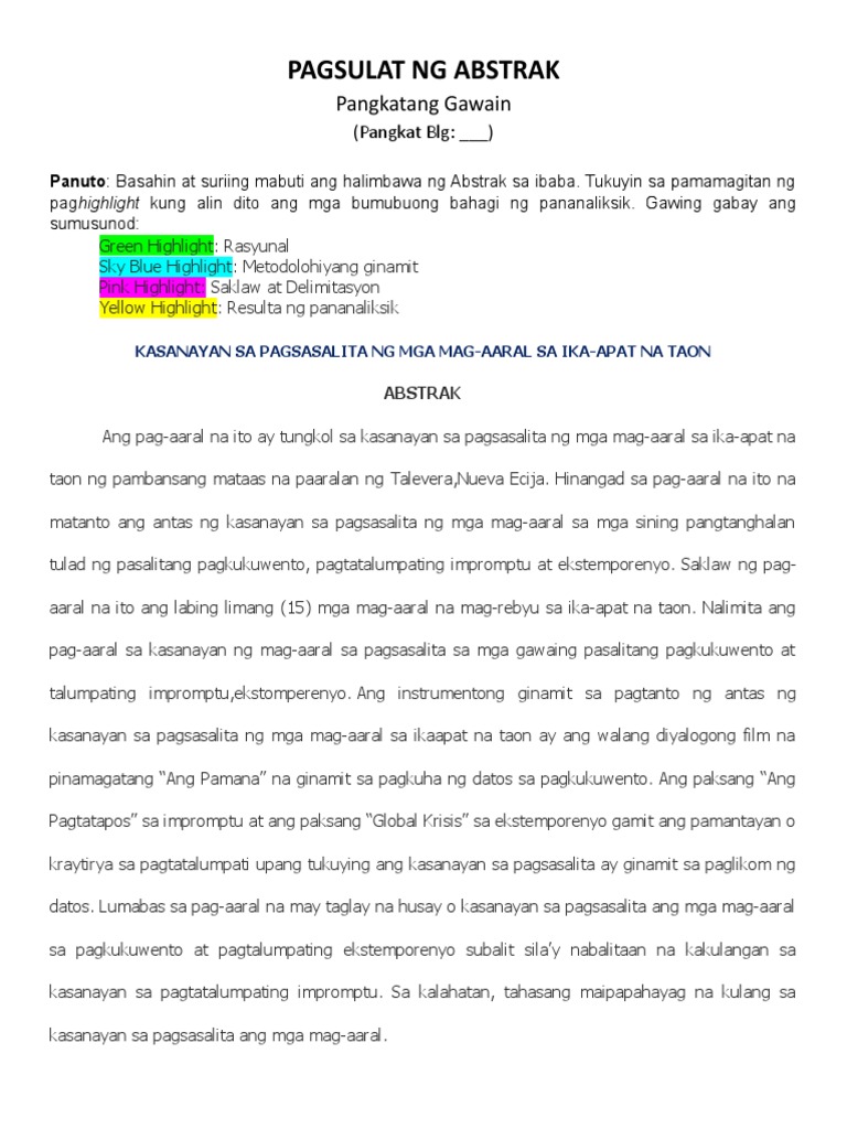 Pagsulat NG Abstrak - Sample | PDF