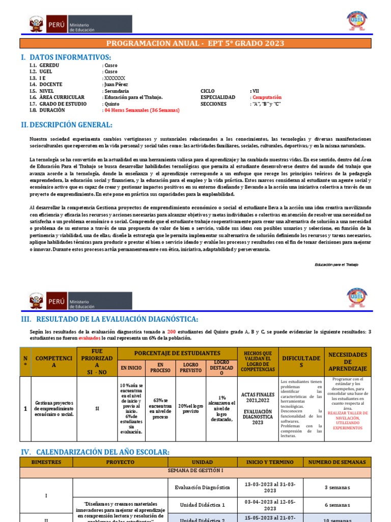 Programación Anual EPT 5° Secundaria 2023 | PDF | Bases de datos ...