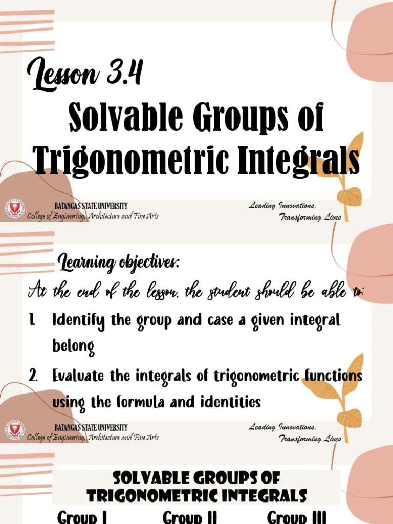 Lesson 3.4 - Solvable Groups of Trigonometric Integrals | PDF ...