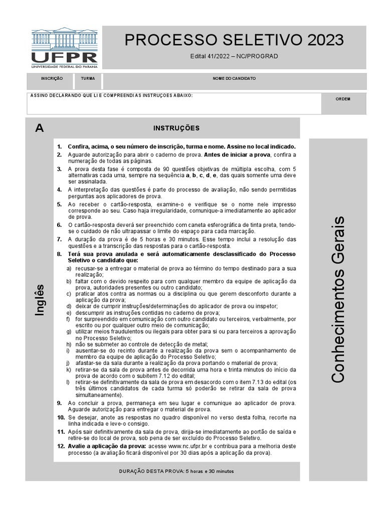 Prova Ufpr 2023 Pdf Gene Célula Biologia