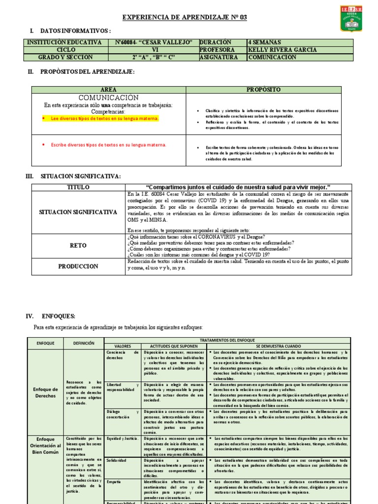 EXPERIENCIA DE APRENDIZAJE-2° | PDF | Enseñando | Evaluación