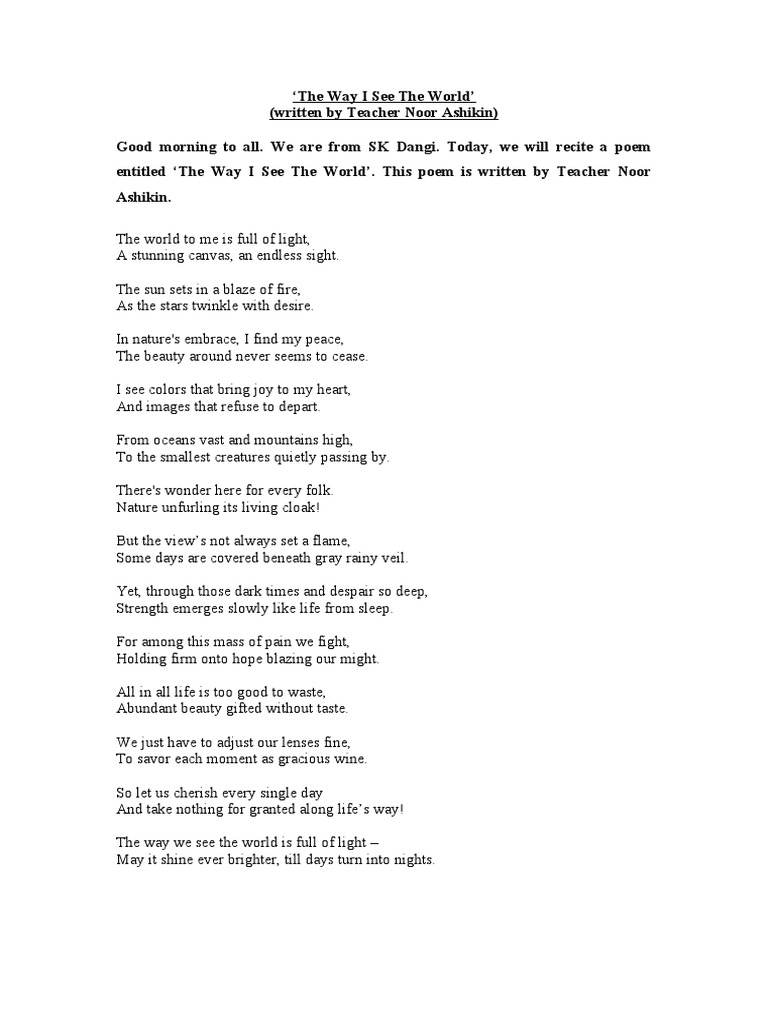 The Way I See The World (POEM) | PDF
