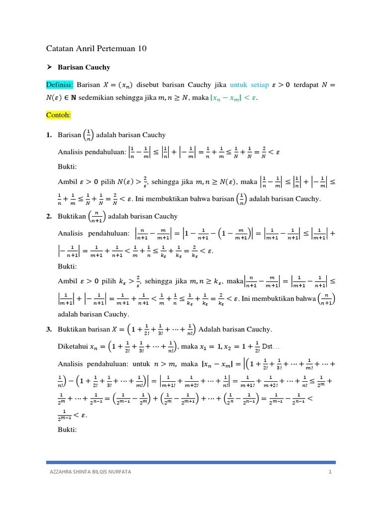 Barisan Cauchy: Definisi dan Contoh | PDF | Metode & Bahan Ajar