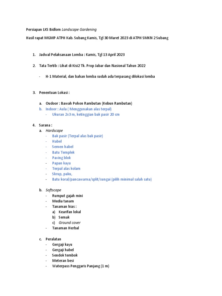 Persiapan LKS Bidlom Landscape Gardening-Hasil Rapat MGMP | PDF