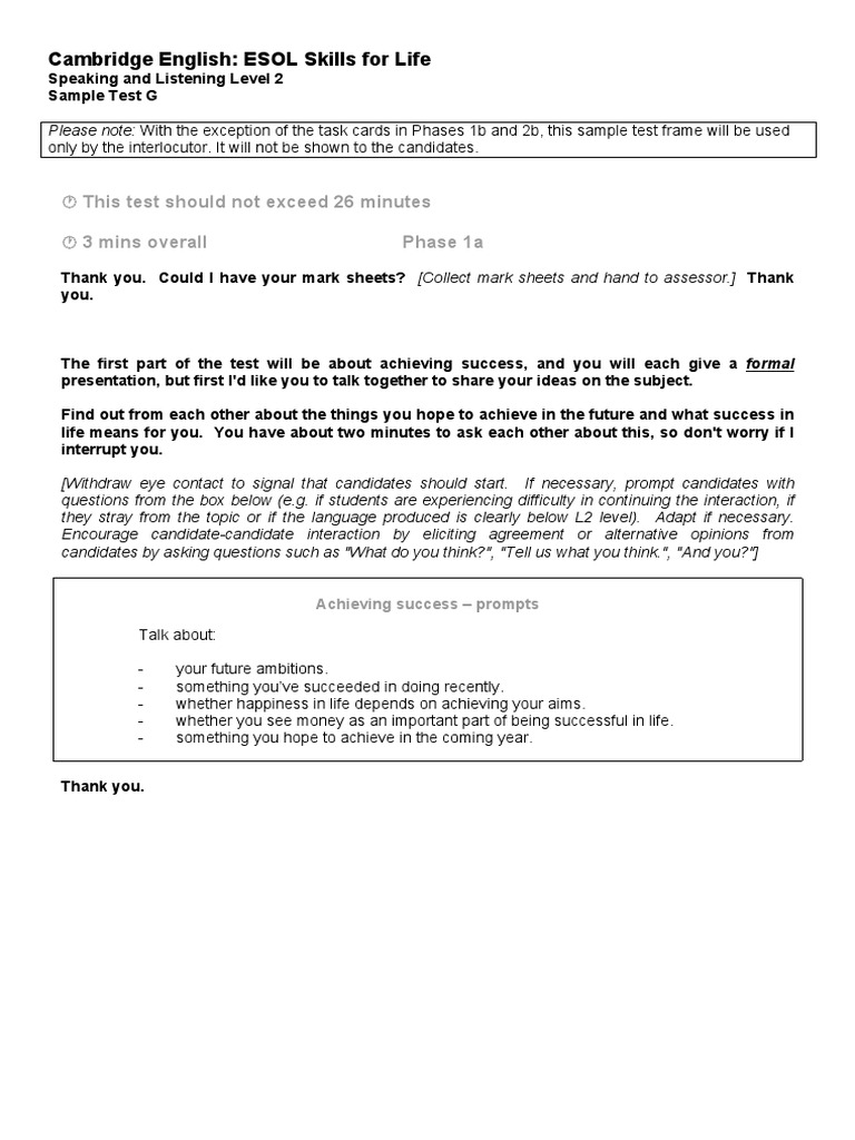 ESOL Level 2 Speaking & Listening Test | PDF | Bus | Traffic