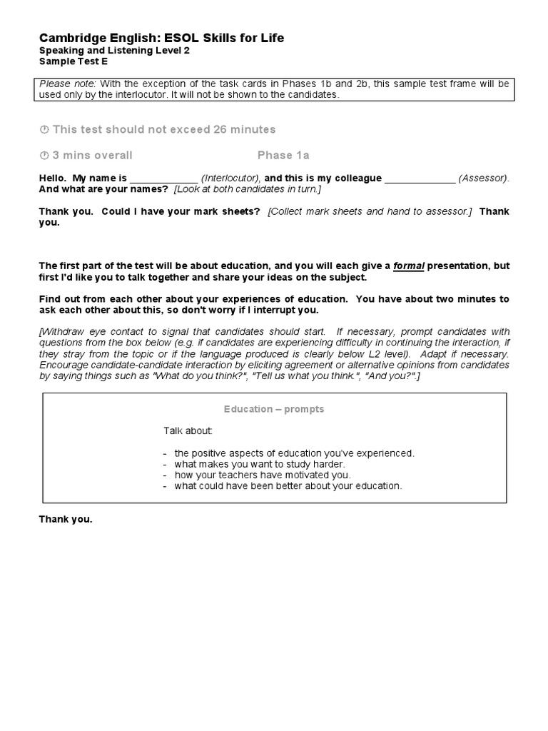 Cambridge English Esol Skills For Life Speaking and Listening Level 2 ...