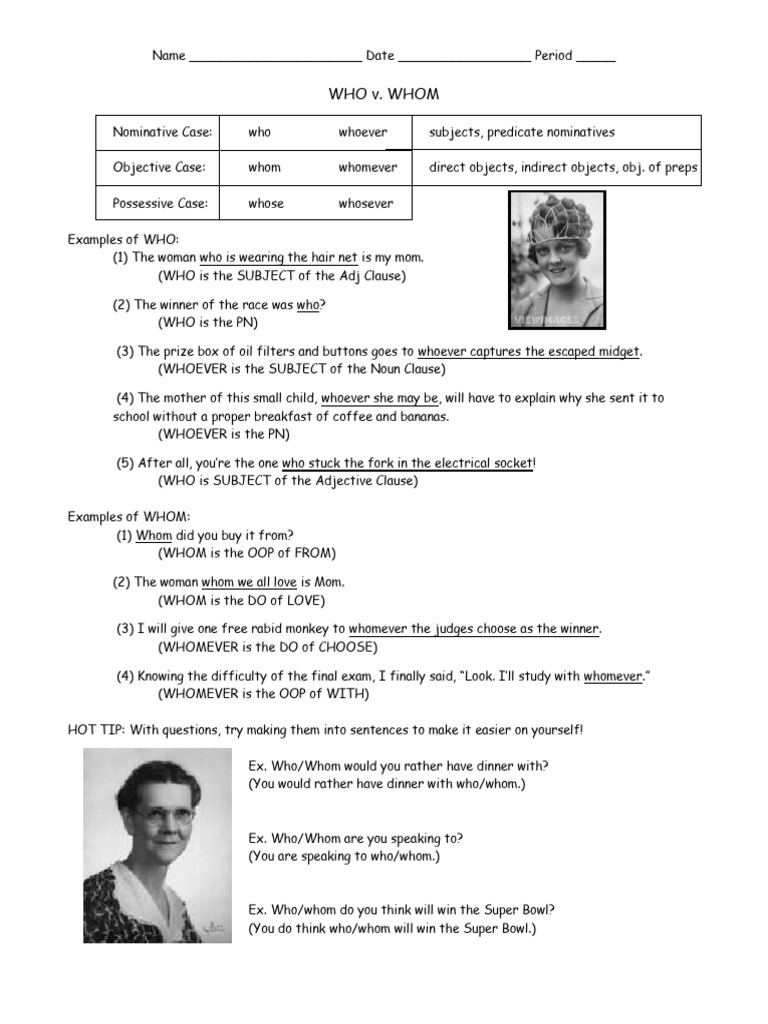 SAT Pronouns Who-Whom Worksheet | PDF