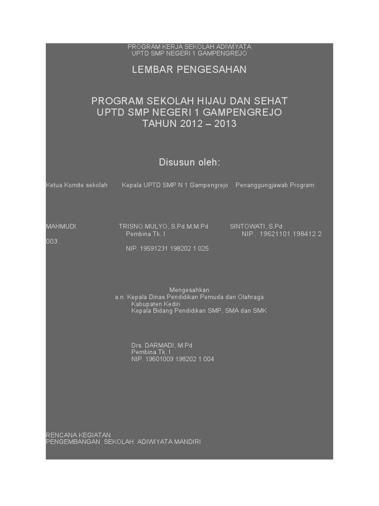 Program Kerja Sekolah Adiwiyata | PDF