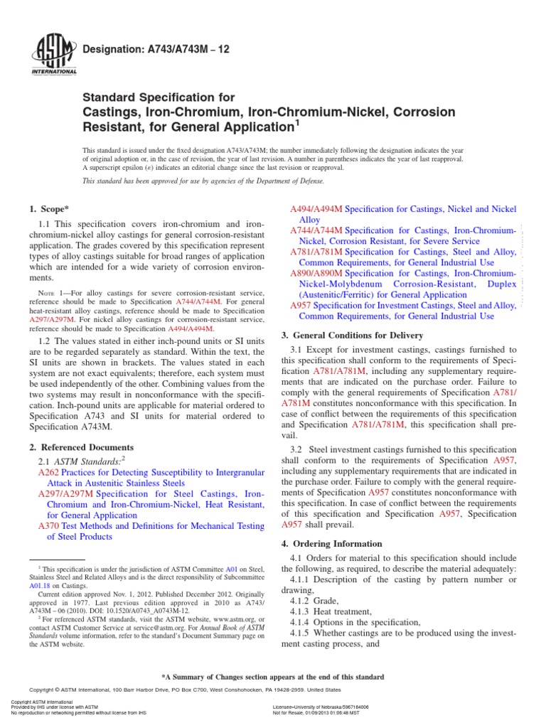 Astm A743 A743m - 12 | PDF | Heat Treating | Steel