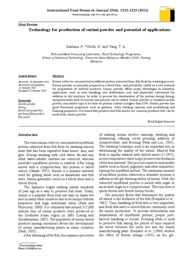 Technology For Production of Surimi Powder and Potential of ...