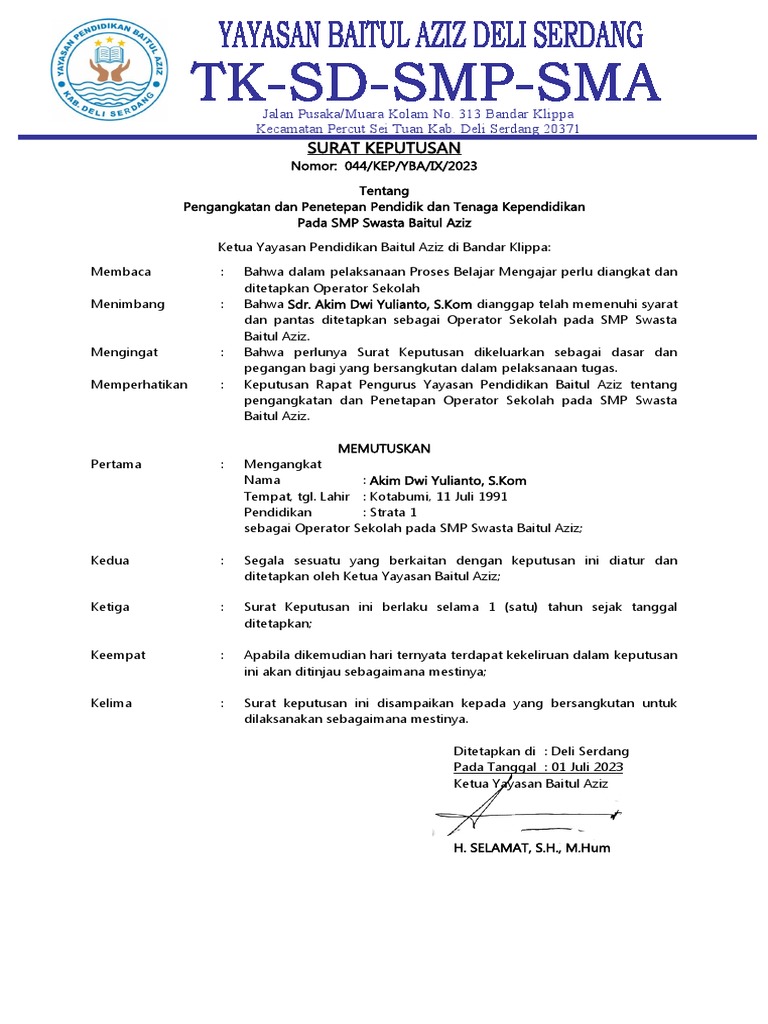 SK Pip SMP Baitul Aziz | PDF