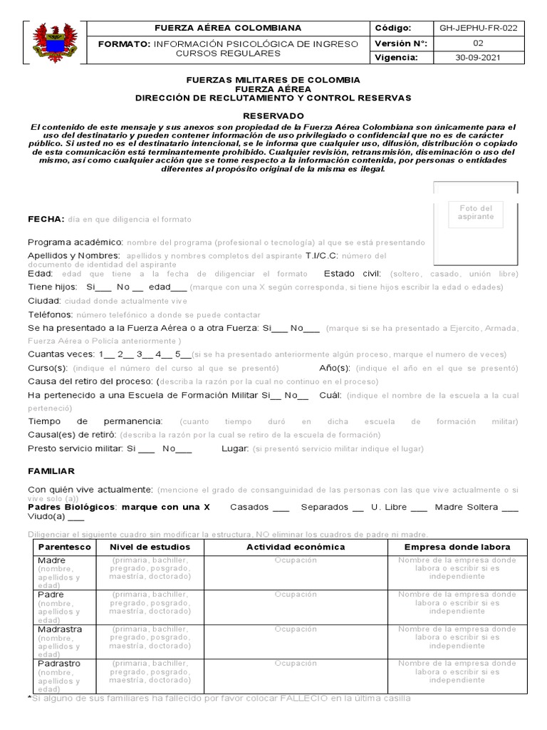 Formato Informaciã N Psicolã Gica Ingreso Cursos Regulares (1) 2 | PDF