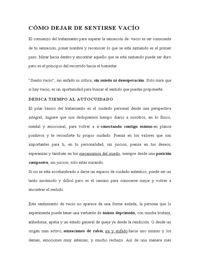 Sentimiento de Vacio | PDF | Relaciones personales, crianza y ...