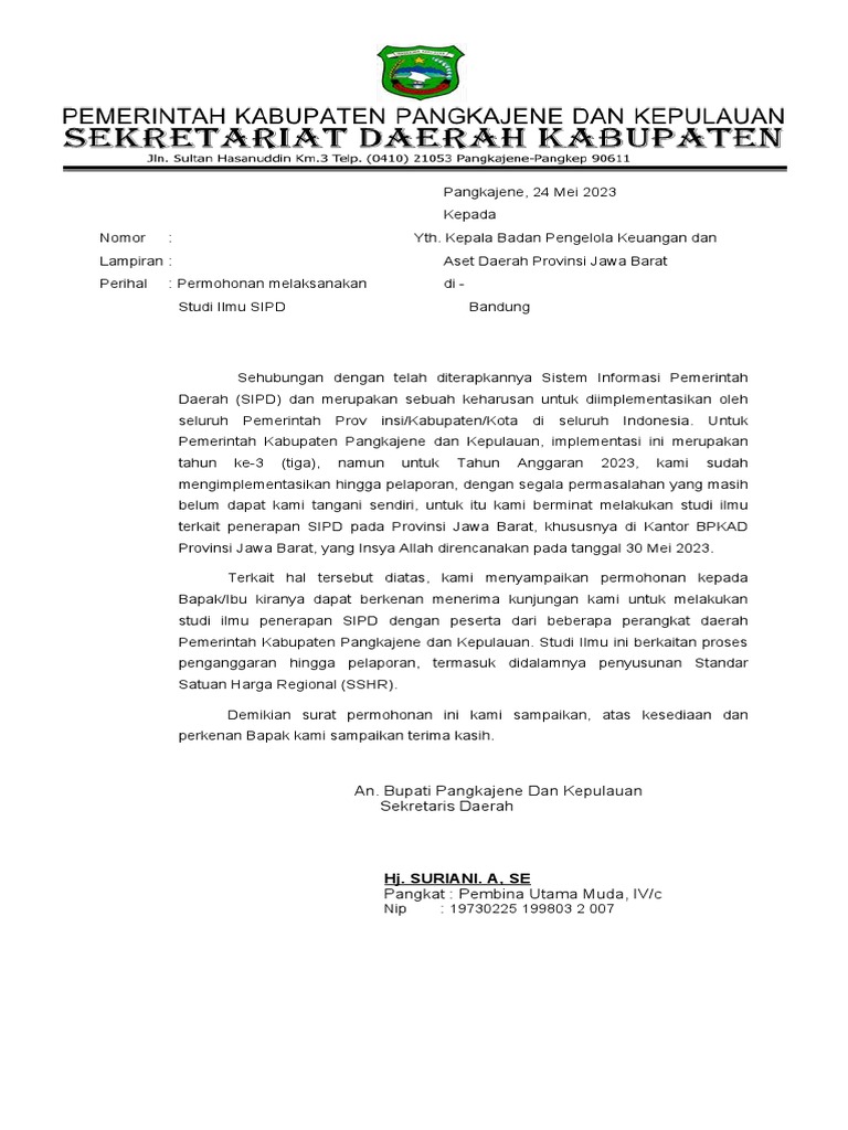 Surat Ke BPKAD Jabar | PDF