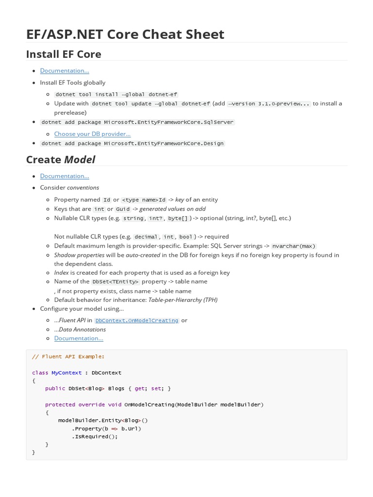 Ef Aspnet Cheat Sheet Pdf Databases Database Transaction 
