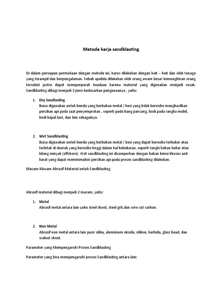 Metode Kerja Sandblasting | PDF | Griya & Taman | Sains & Matematika