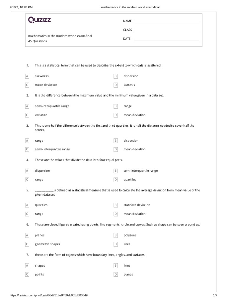 Mathematics in The Modern World Exam-Final | PDF | Rectangle | Triangle
