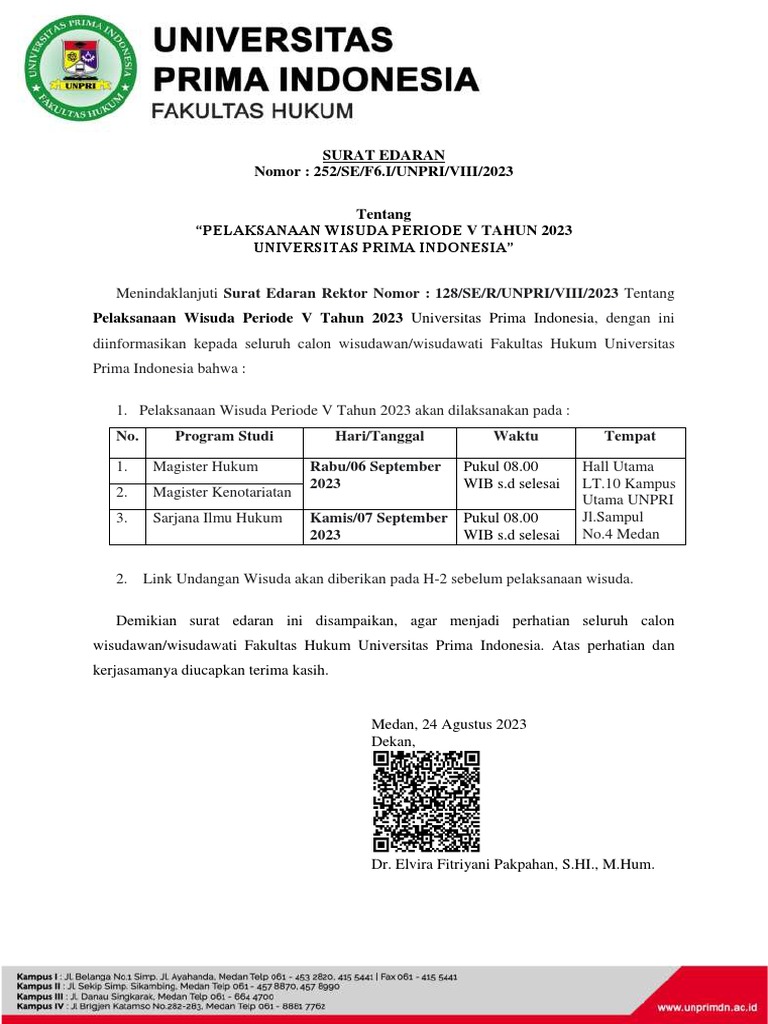 Surat Pelaksanaan Wisuda UNPRI | PDF
