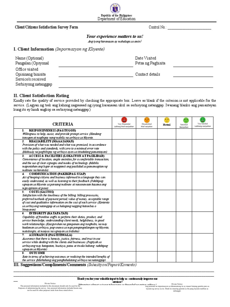 Client Satisfaction Survey Form | PDF | Business