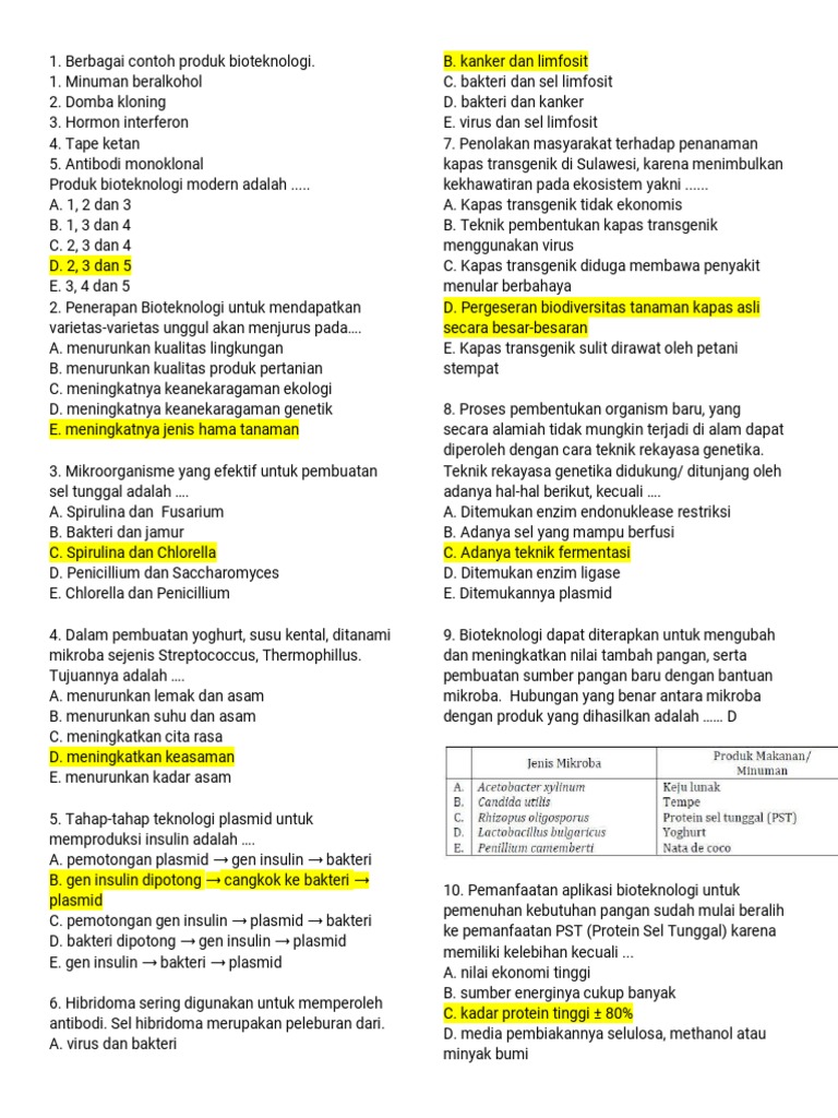 Contoh Soal Bio Bab Bioteknologi | PDF