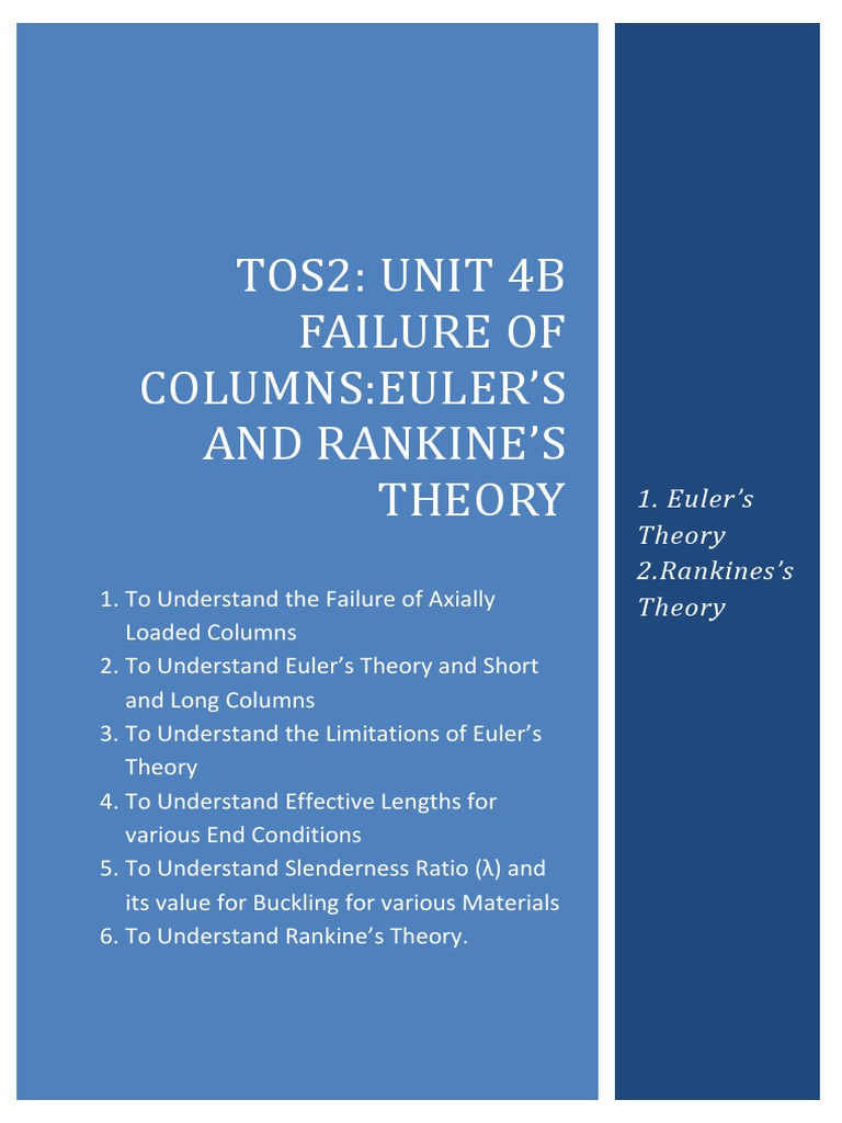 Column Failure: Euler & Rankine Theories | PDF | Buckling | Bending