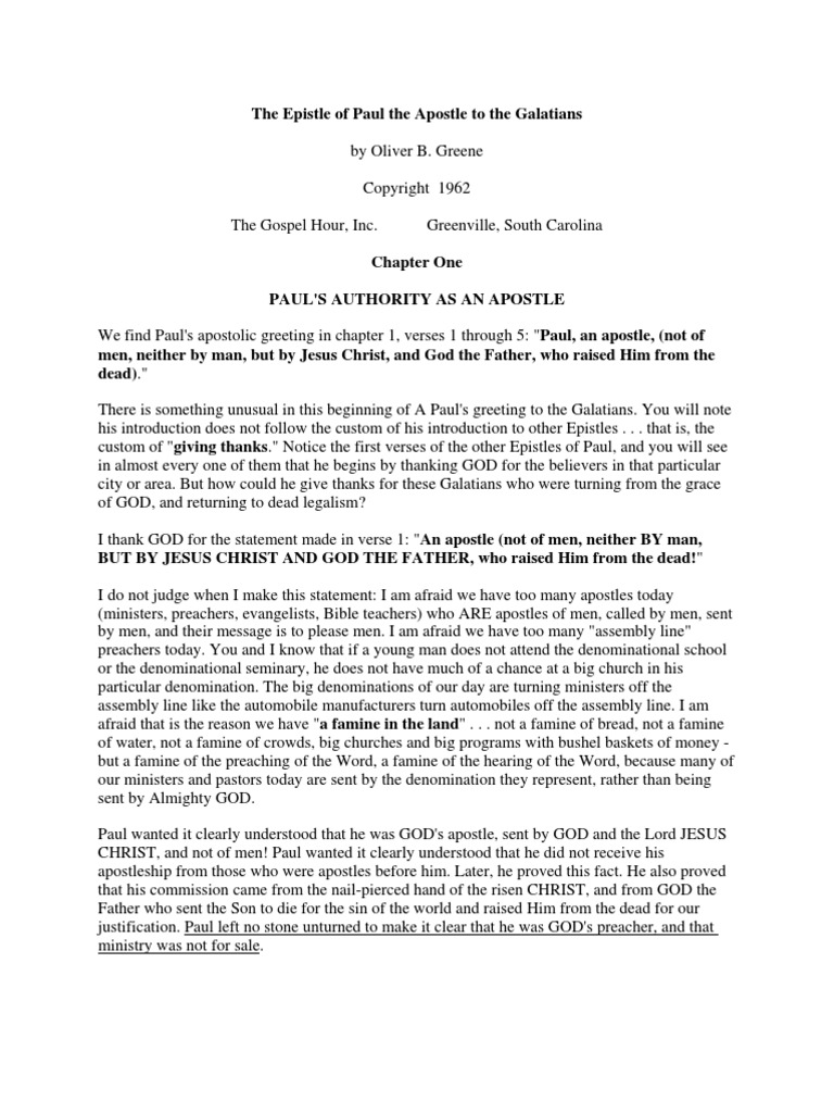 Galatians Chapter One by Oliver B. Greene | PDF | Paul The Apostle ...
