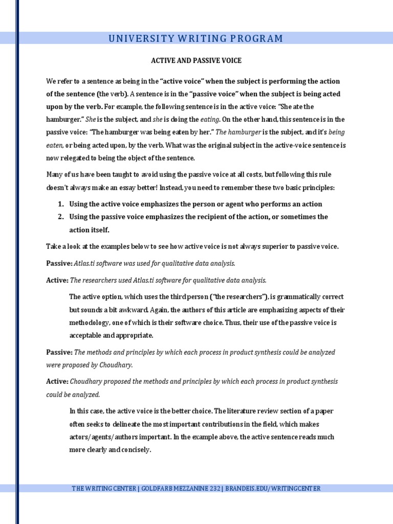 Active and Passive Voice Handout | PDF | Subject (Grammar) | Verb