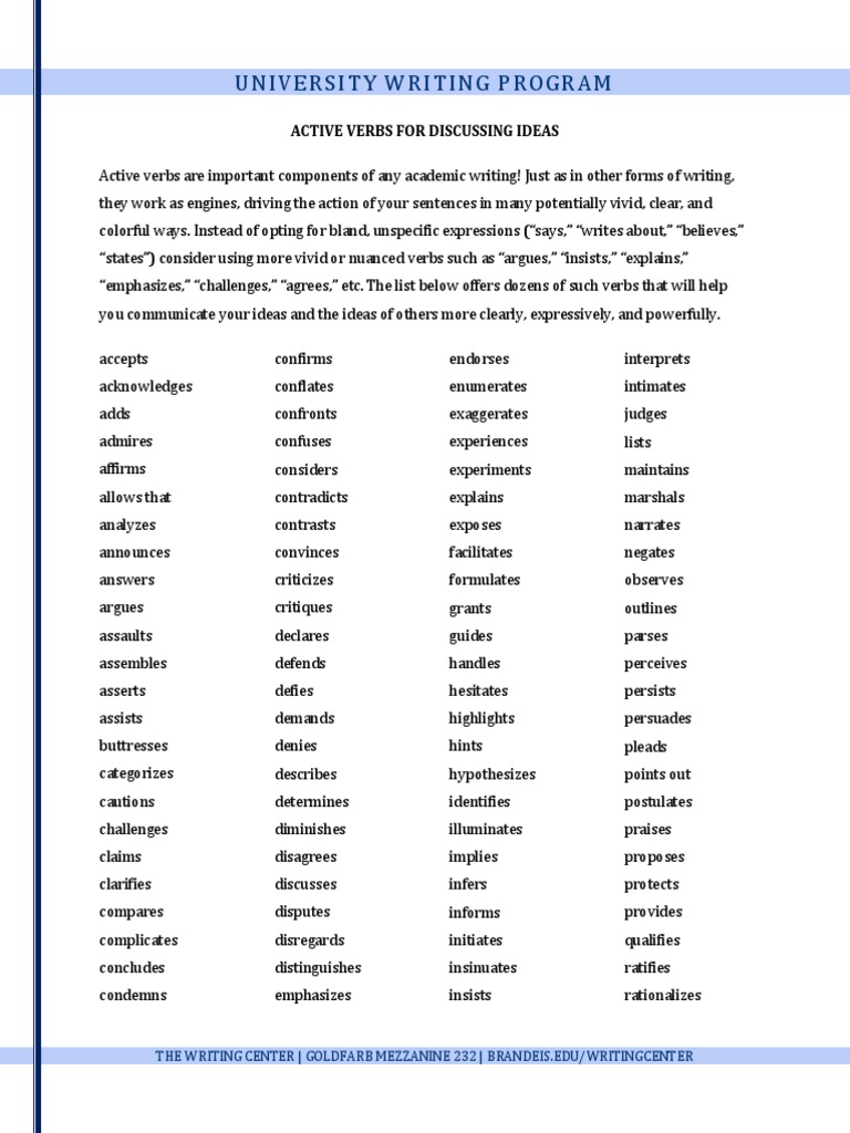 Active Verbs For Discussing Ideas Handout | PDF