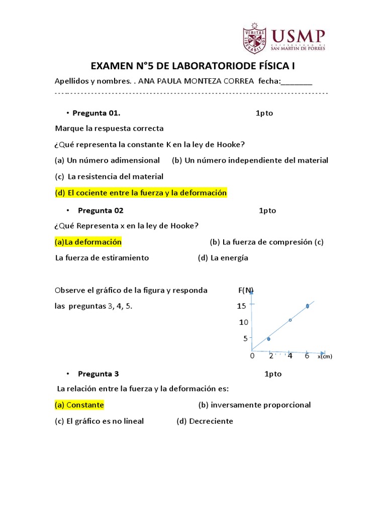 Examen #5 de Lab. de Física I - 2022 Ana Paula Monteza Correa | PDF ...