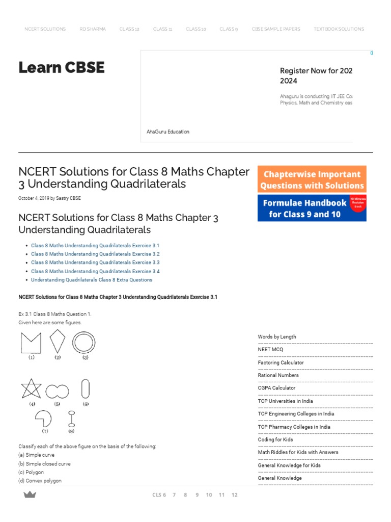 NCERT Solutions For Class 8 Maths Chapter 3 Understanding ...