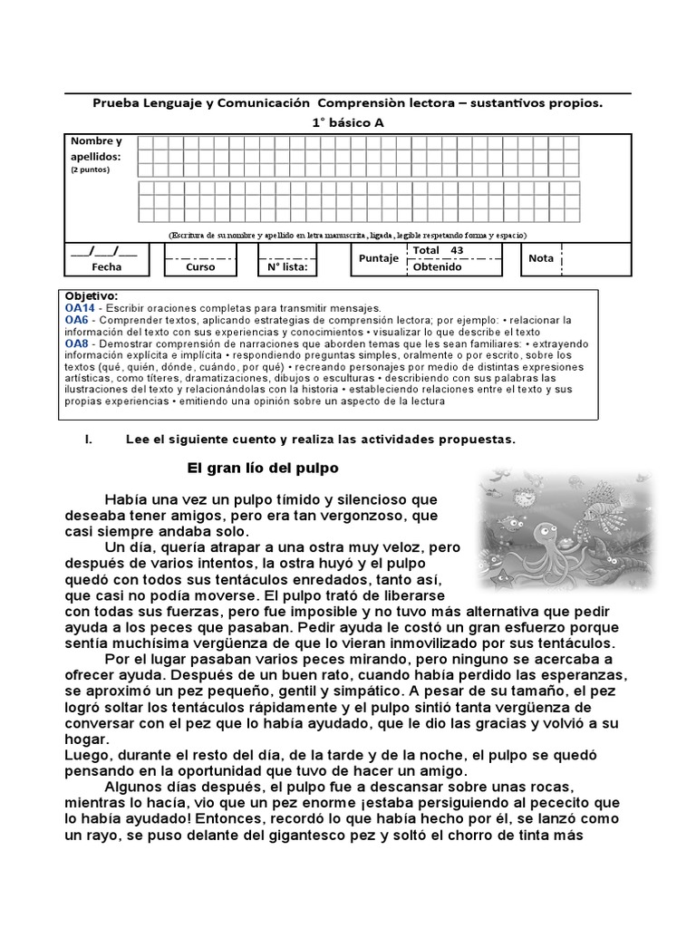 Prueba Octubre Lenguaje y Comunicación Comprensiòn Lectora ...