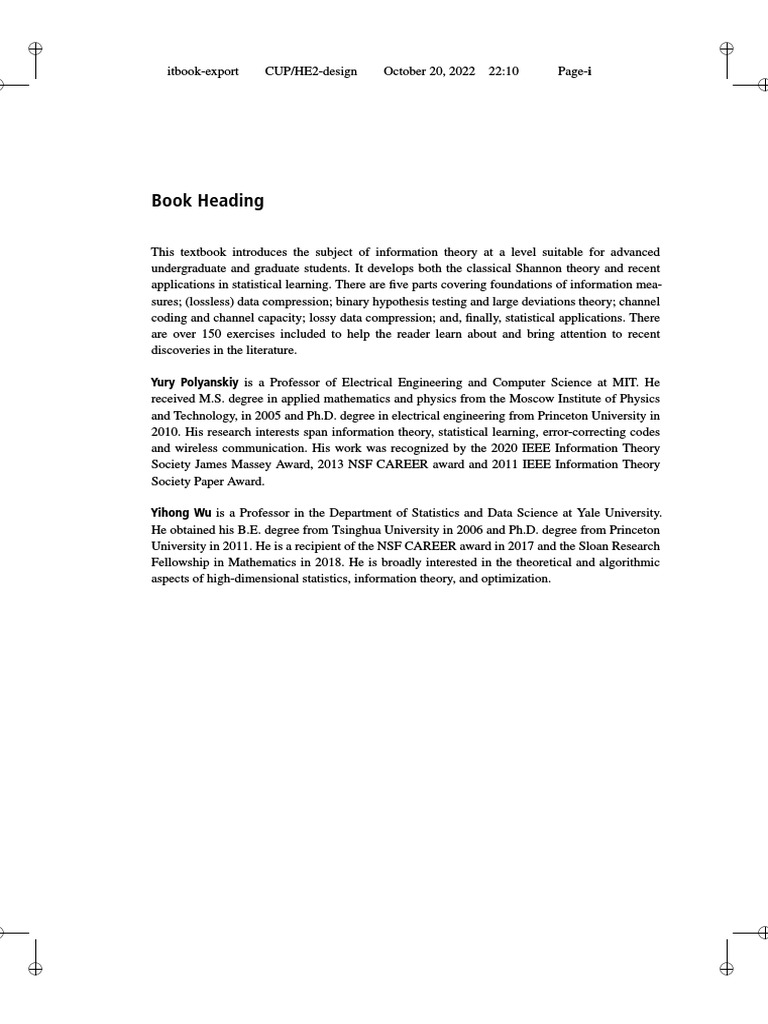 Information Theory From-Coding To - Learning, Yury Polyanskiy, Yihong Wu, Cambridge University ...