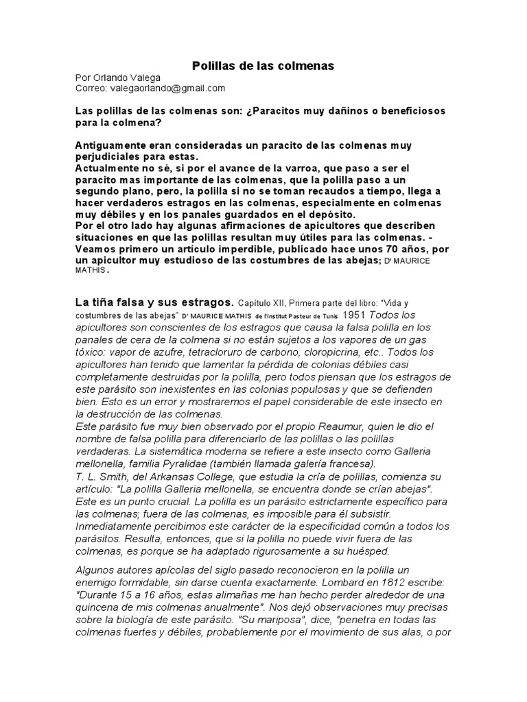Polillas De Las Colmenas Pdf Apicultura Colmena