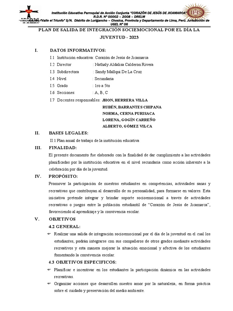Plan de Paseo Por Dia de La Juventud-2023 | PDF Plan de Paseo Por Dia de La Juventud-2023 | PDF