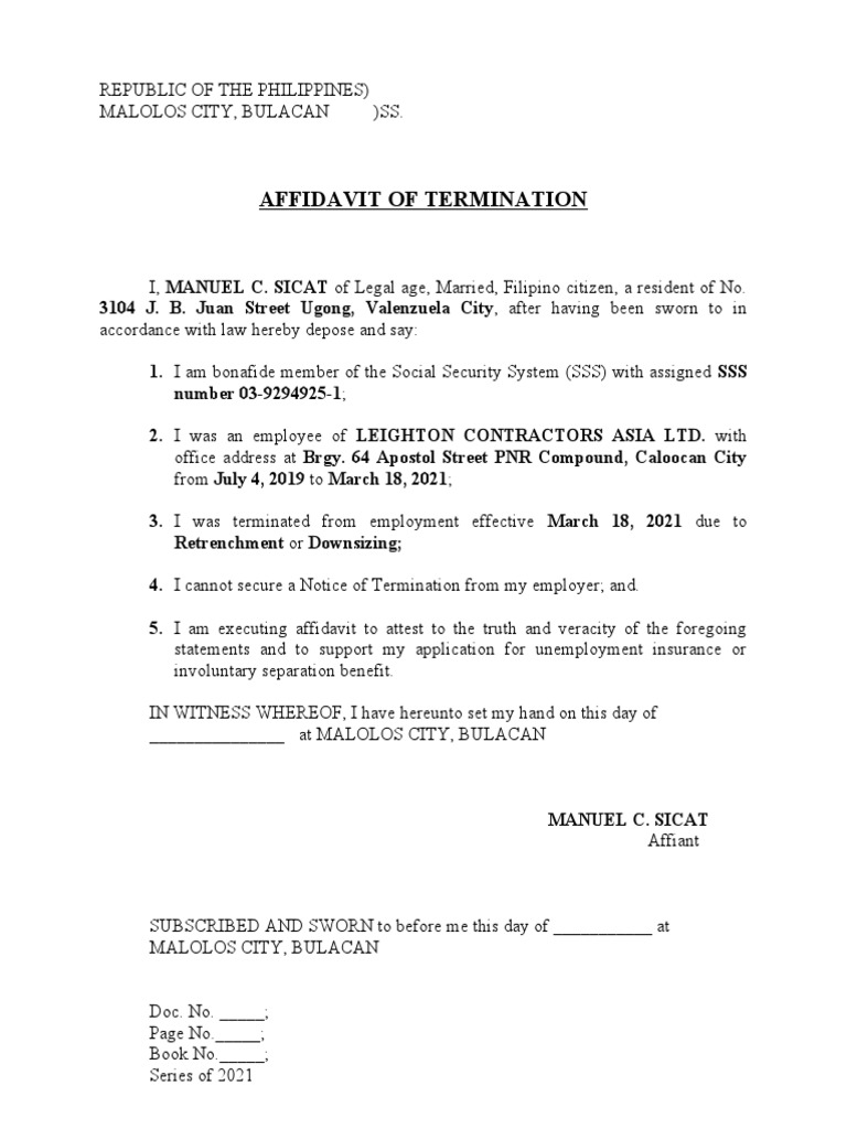 Affidavit of Termination | PDF | Social Science