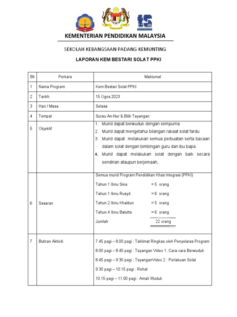 LAPORAN KEM BESTARI SOLAT | PDF