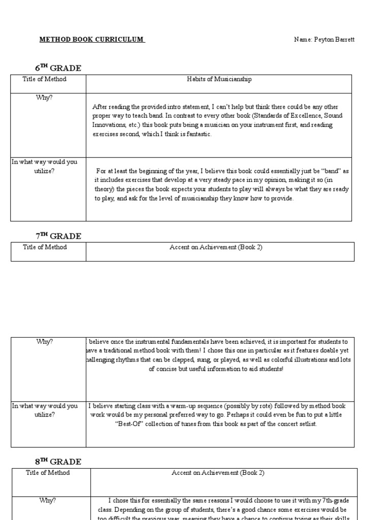 Beginning Methods - Peyton Barrett Method Book Curriculum | PDF ...