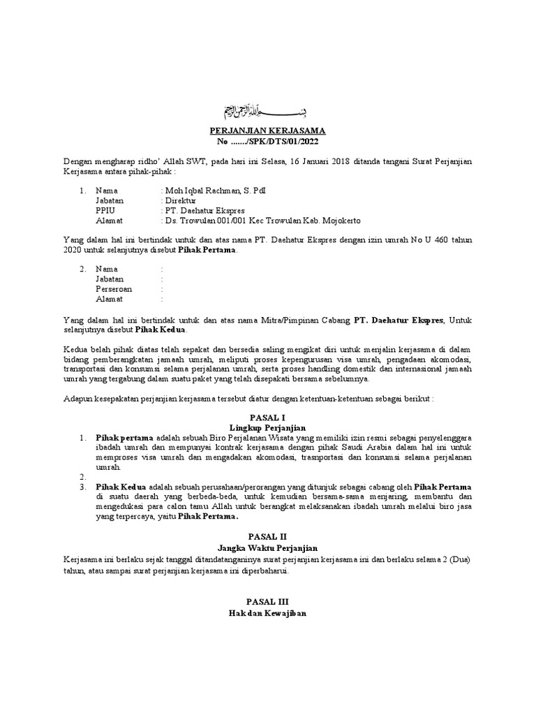 Draft Mou Cabang | PDF