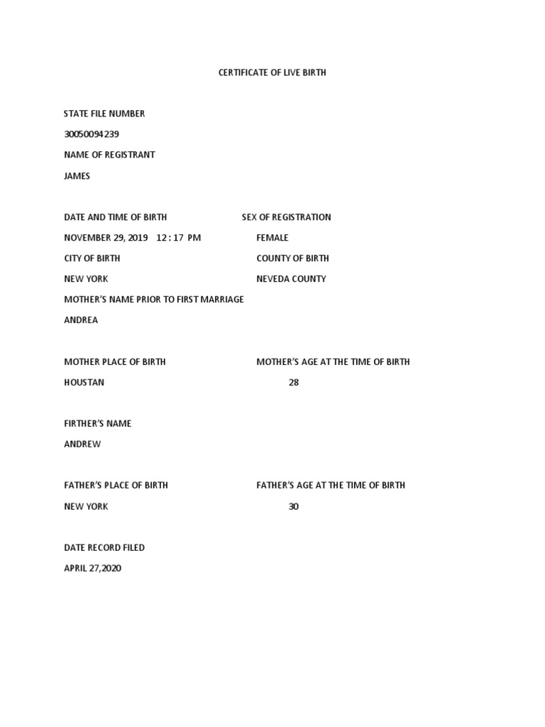 Certificate of Live Birth | PDF