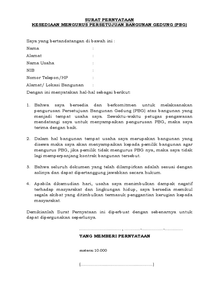 Surat Pernyataan IMB | PDF