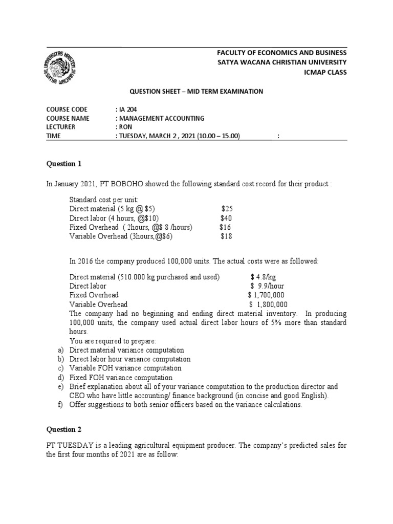 Cost Accounting Midterm | PDF | Cost Of Goods Sold | Inventory