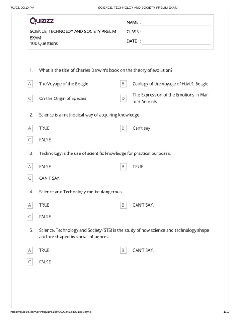 Science, Technoloy and Society Prelim Exam | PDF | Science | Social ...