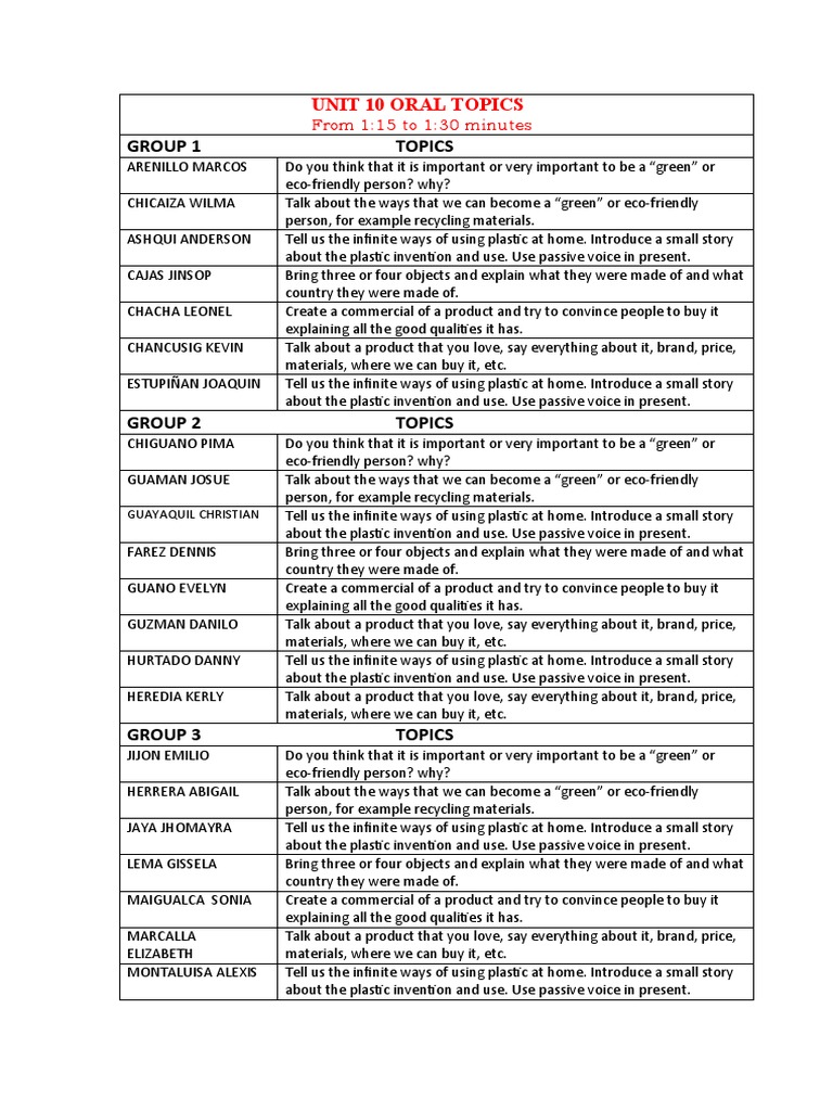 b1 Unit 10 Oral Topics | PDF | Economy And The Environment ...