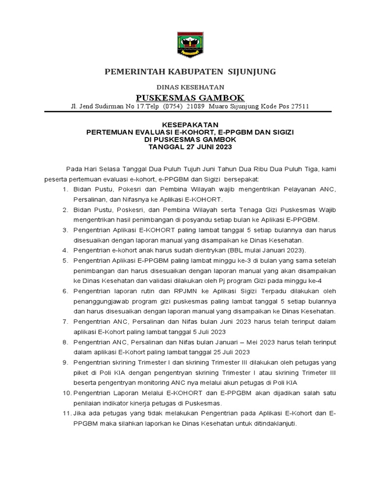 Kesepakatan E Kohort Gambok | PDF