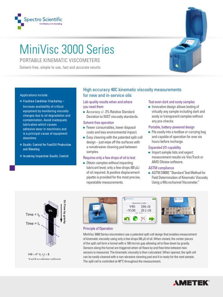 Datasheet Minivisc-3000 2019 1 29 | PDF | Viscosity | Metrology