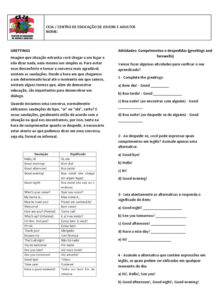 GRETTINGS - Inglês | PDF