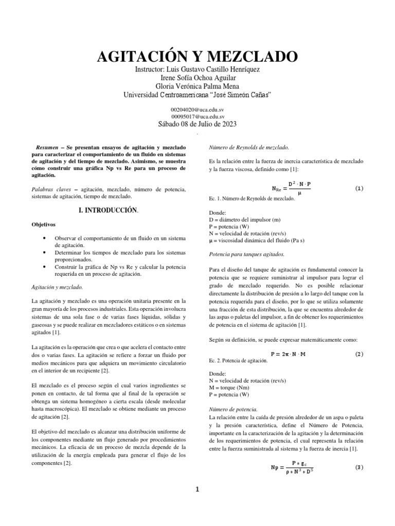 Agitación y Mezclado | PDF | Viscosidad | Turbulencia